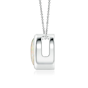 Angara Bezel-Set Round Opal Solitaire Pendant Necklace for Women in 14K White Gold (Grade-AAAA | Size-8mm) October Birthstone | Jewelry Gift for Women | Birthday | Wedding | Anniversary