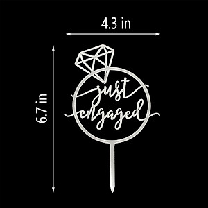 JIEEIN Mirror Silver Just Engaged Cake Topper, We're Engaged Cake Pick Engagement Party Decorations, Bridal Engagement Wedding Cupcake Decoration Party Supplies