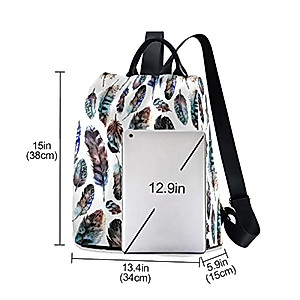 Jucciaco Owl Feathers Boho Backpack Purse for Women Travel Shoulder Bag Casual Lightweight Backpack for Women