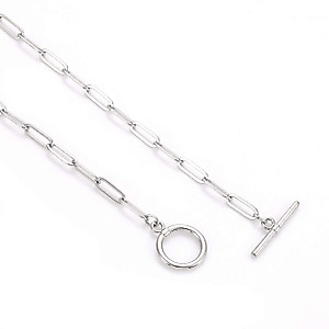 BVGA Chain Choker Necklace Paperclip Toggle Clasp Simple Y Necklace Oval Rectangle Link Chain Layering Necklace for Women Gold Silver (Silver)