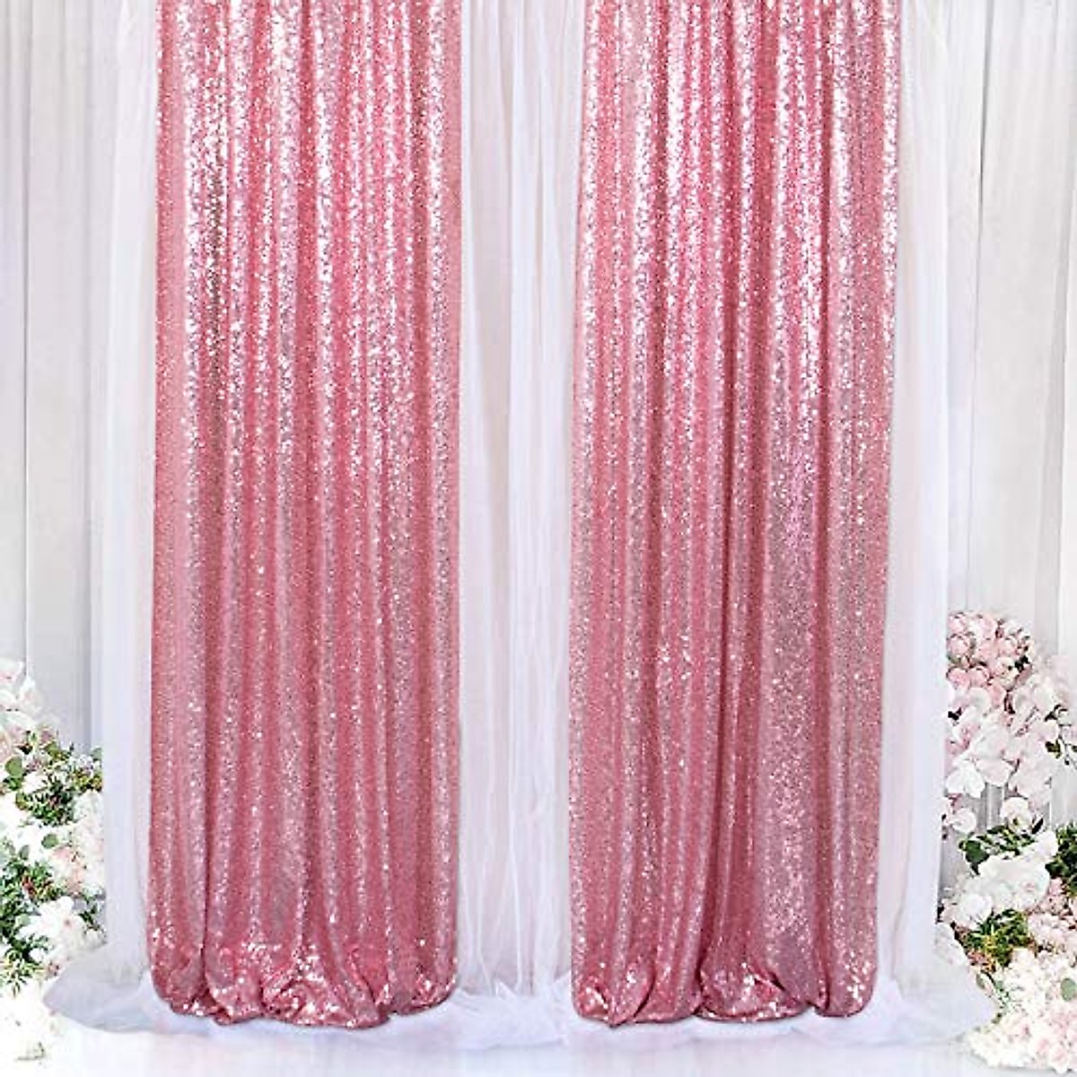 Sparkle Backdrop Curtain Fuchsia Pink 2 Panels Set Sequin Photo Backdrop 2FTx8FT Sequin Backdrop Curtain Pack of 2
