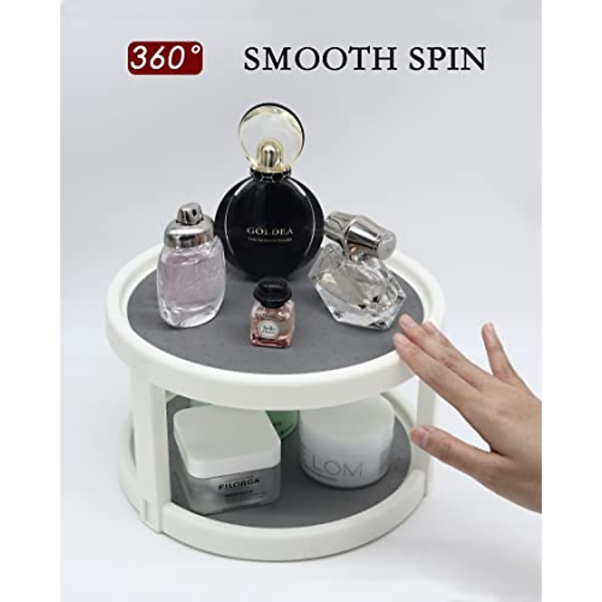 2 Tier, 10-Inch Non-Skid Lazy Susan Turntable for Cabinet, Lazy Susan Organizer for Cabinet, Kitchen, Fridge, Baking, Bathroom Makeup Vanity Countertop, Spice Rack, Turntable Organizer