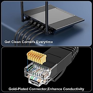 Cat 6 Ethernet Cable 5ft (6 Pack) (at a Cat5e Price but Higher Bandwidth) Flat Internet Network Cables - Cat6 Ethernet Patch Cable Short - Black Computer LAN Cable with Snagless RJ45 Connectors