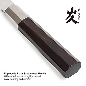 SAMCOOK Japanese Chef Knife - 8 Inch Professional Hand Forged Gyuto Knife - VG-10 Damascus High Carbon Stainless Steel Kitchen Cooking knife - Ergonomic Black Sandalwood Handle with Gift Box