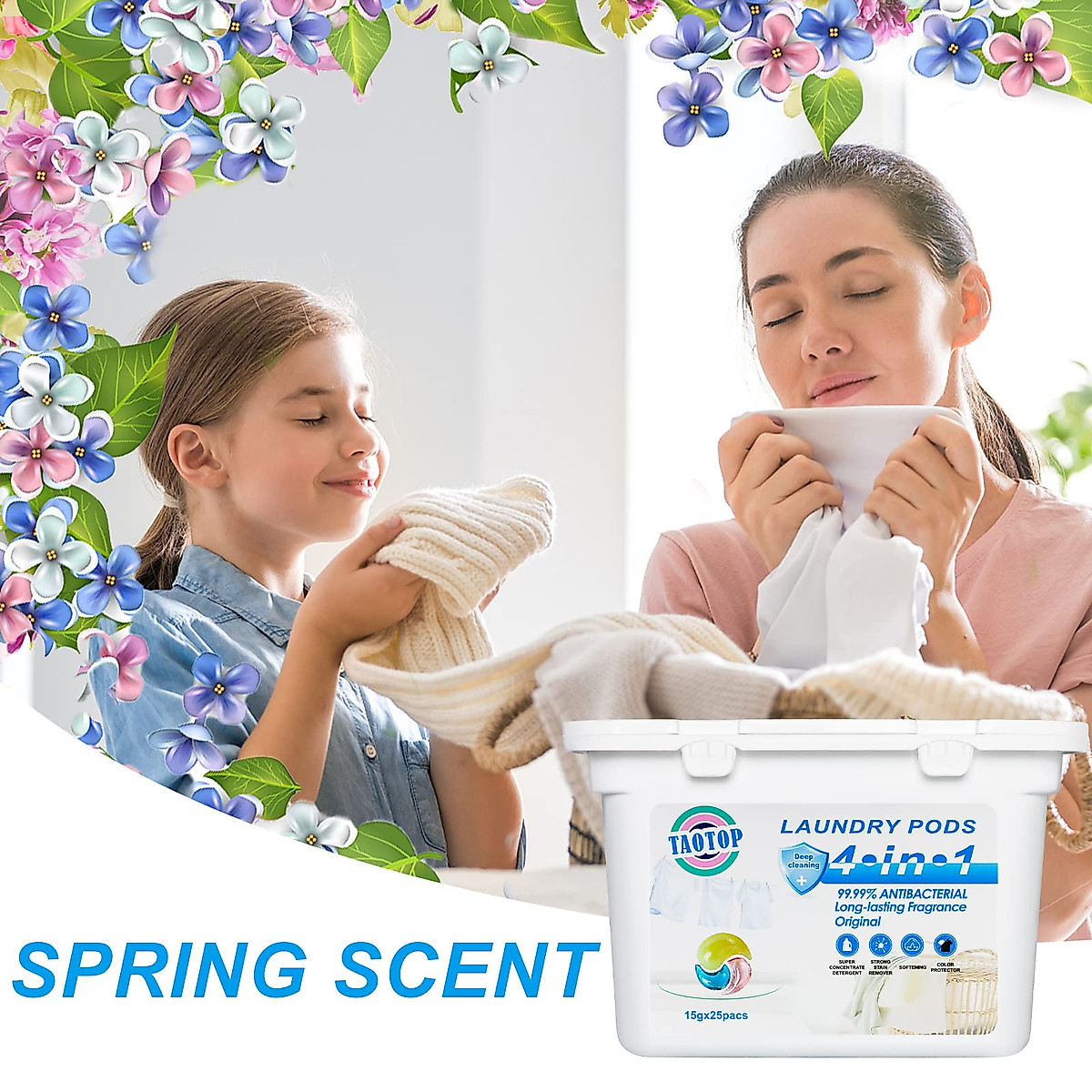 3-in-1 Laundry Pods with Softener & Scent Booster, 10x Free Power Soap Pods Laundry Detergent, Long Lasting Fresh Scent, High Efficiency (HE), 25 Count