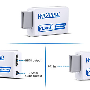 Mcbazel Wii to HDMI 1080p 720p Connector Output Video & 3.5mm Audio Supports All Wii Display Modes NTSC 480i 480p, PAL 576i