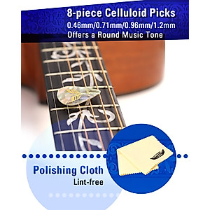 Stage Rocker Guitar Accessories Gift Box for Acoustic and Electric Guitars, Blue Jacquard Weave Guitar Strap, Picks, Capo, Tuner, Cleaning Cloth, 5-in-1 Essential Gift