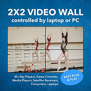 OREI Professional 4K 4X4 HDMI Matrix Video Wall, Seamless Switching HDCP 2.2 UltraHD 4K @ 60Hz 4:4:4 Switcher & IR Control, Audio Extract, RS-232 - Zero Latency 4 Displays 2x2 Video Wall @ 1080P
