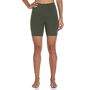 YUNOGA Women's High Waisted Yoga Short 6" Inseam Workout Athletic Biker Shorts (L, Army Green)