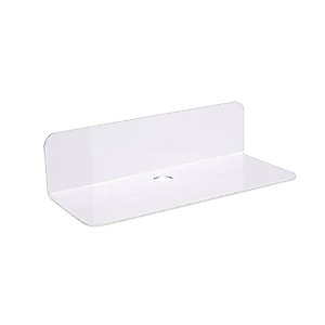 Acrylic Floating Wall Shelves, Damage-Free Expand Wall Space, Small Display Shelf for Smart Speaker/Action Figures with Cable Clips, Bluetooth Speaker, Webcam, Phone Stand (White)