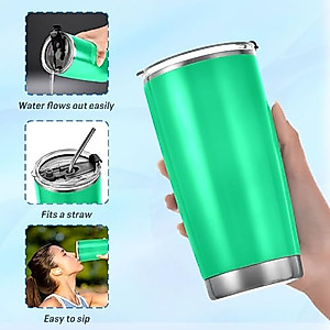 Amooorous Medium Spring Green Solid Color Pure Plain Stainless Steel insulated water bottle for home with Lid and Straw coffee travel mug 20oz for Water, Iced Tea or Coffee simply flip straw tumbler