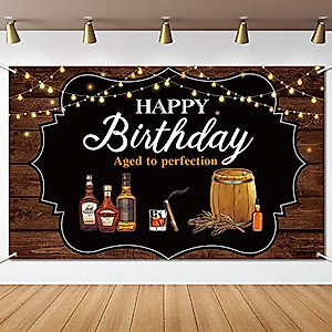 Whiskey Birthday Party Decorations Vintage Aged to Perfection Birthday Banner Backdrop Whiskey Birthday Party Backdrop Indoor Outdoor Car Decorations Supplies for Man and Woman