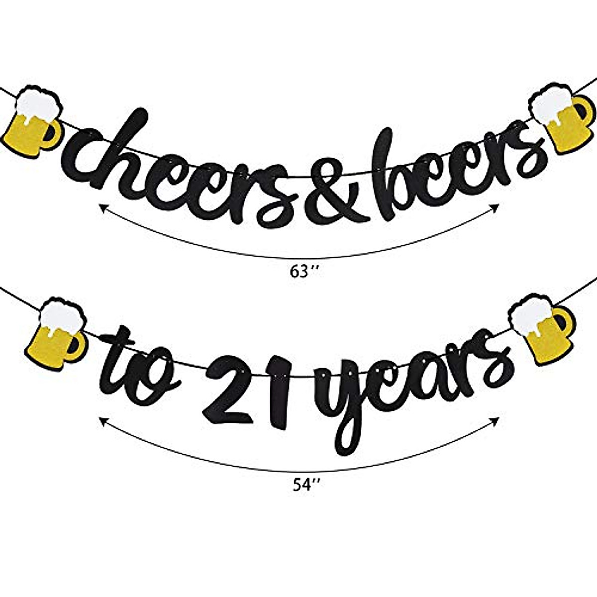 21th Birthday Decorations,Cheers & Beers to 21 Years Banner Black Glitter Banner for 21th birthday Backdrop Wedding Aniversary Party Supplies Decorations - PRESTRUNG