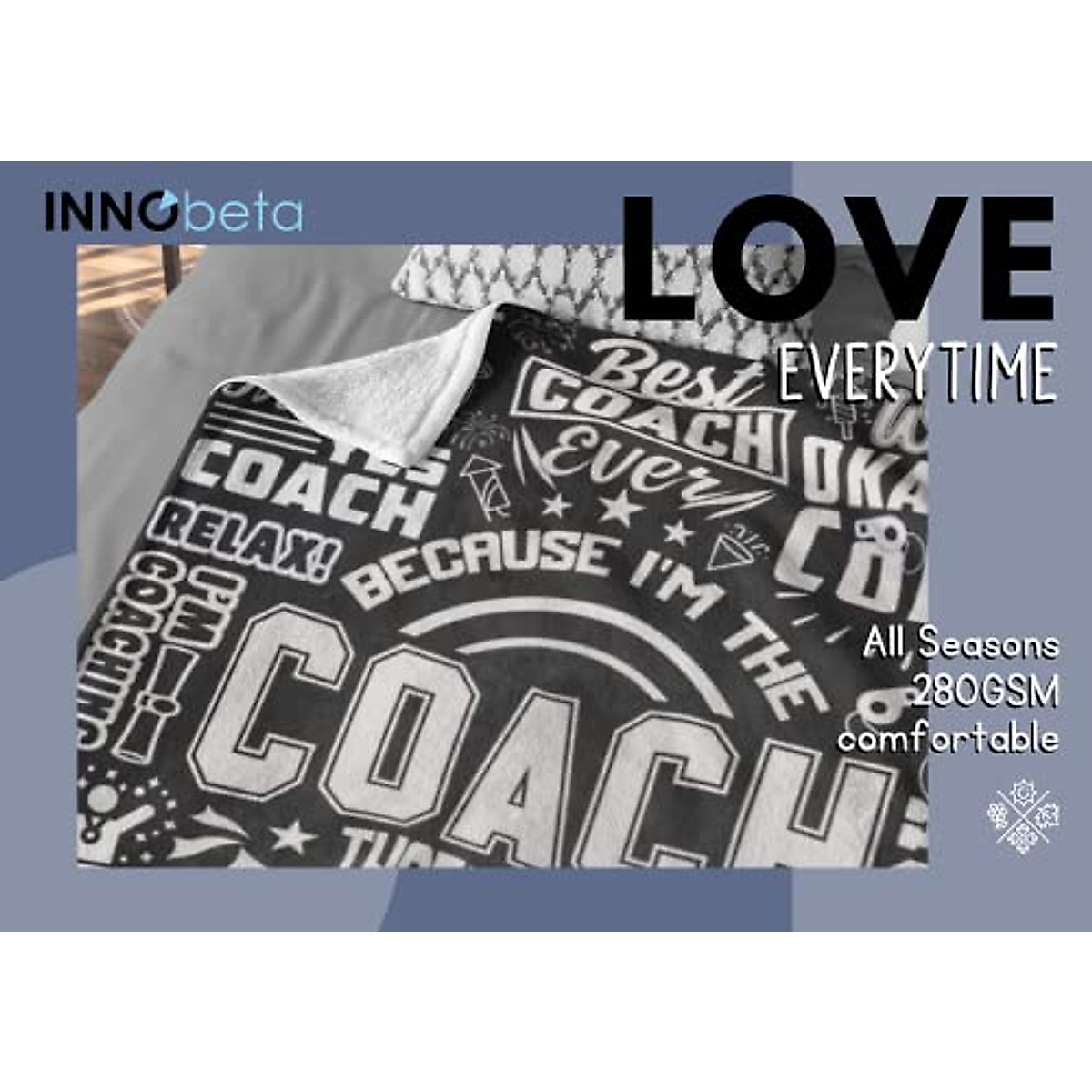 InnoBeta Coach Gifts for Men, Coach Flannel Blankets 50"x 65", Gift for Basketball Coach, Soccer Coach, Football Coach, Baseball Coach - Black - Because I'm The Coach That's WHY