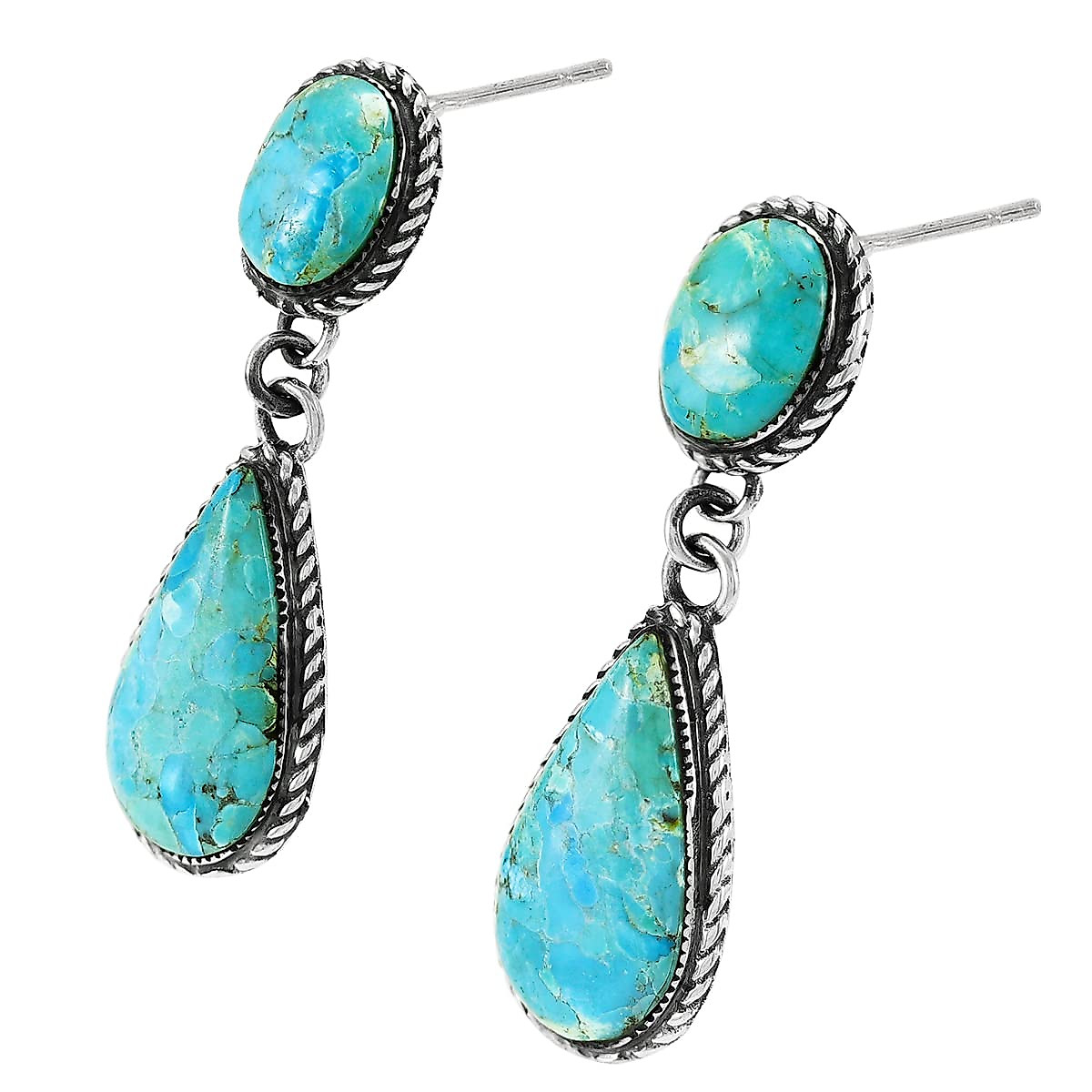 Turquoise Earrings Sterling Silver 925 Genuine Turquoise Jewelry (Select style) (Big & Bold)