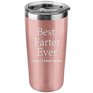 COFOZA Best Fater Ever Oops I Mean Father Funny Gifts for Dad 20 Ounce Stainless Steel Vacuum Insulated Tumbler Father's Day Present (Rose Gold)