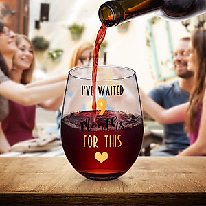I've Waited 9 Months For This! Funny New Mom Stemless Wine Glass for Expectant Moms and Post Pregnancy Gifts, Funny 18 oz Stemless Wine Glasses for Women, Her, Mom on Mother's Day or Christmas