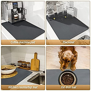 2Pcs Coffee Mat Hide Stain, 15.7*19.7 Inch PU Surface Inner Water Absorted Non Slip Rubber Backed Dish Drying Mat for Kitchen, Coffee Mats for Countertop Fit Under Coffee Machine Coffee Pot