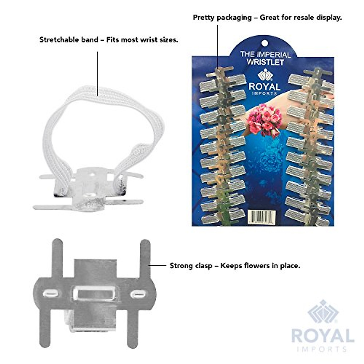 Royal Imports Corsage Wristlets Bracelets, Elastic Stretchable Hand Wrist Bands, for Wedding Prom Flowers, Girl Bridesmaid, Festival Floral Boutonniere, Party DIY Crafts Pack of 20