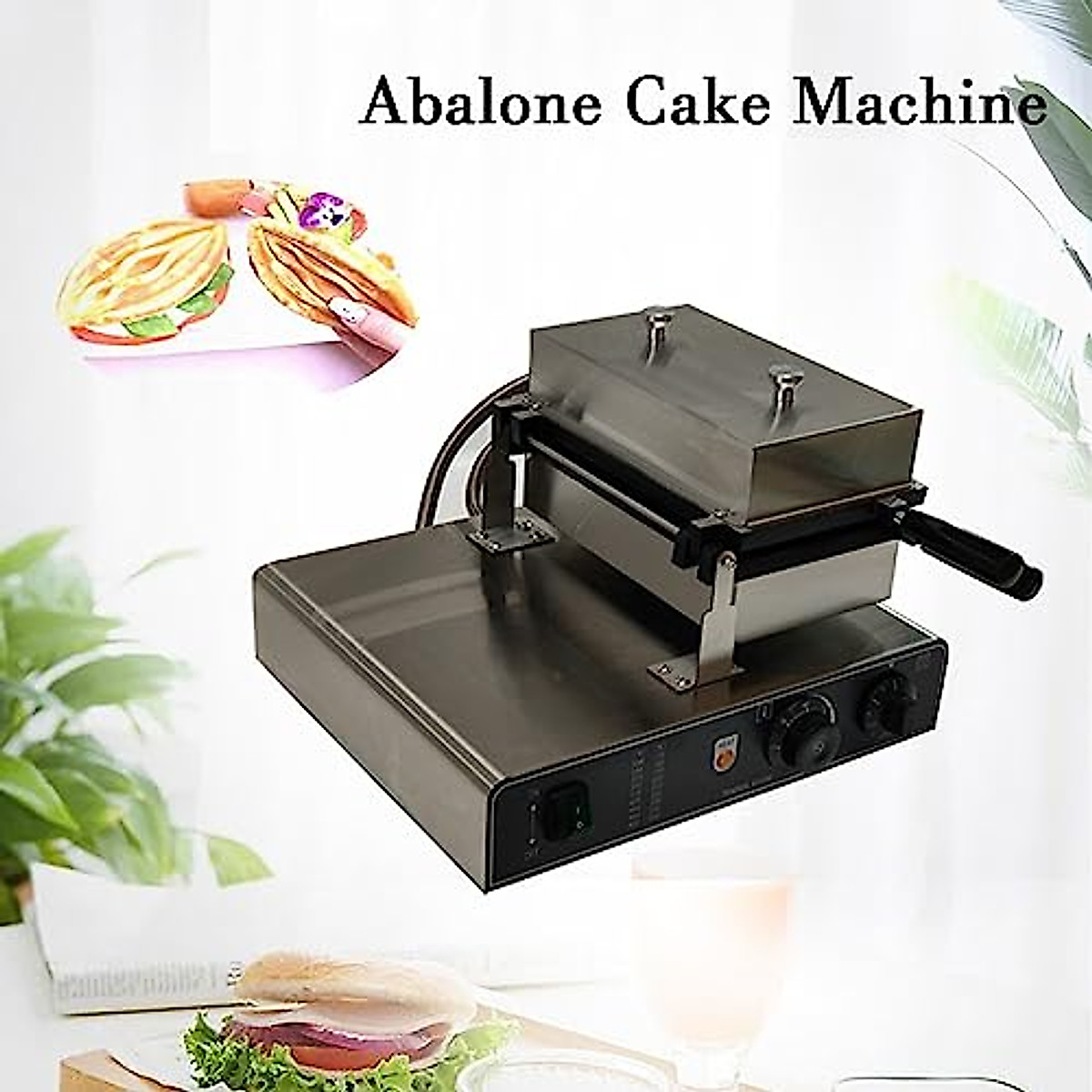 UEIDIHI 5Pcs Abalone Fish Waffle Maker, Commercial Electric Non Stick Strange Shaped Waffle Iron, Abalone Cake Baker Machine for Party Cafe Tea Snack Shop