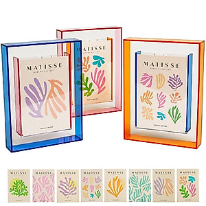 Una Haven Set of 3 Acrylic Floating Picture Frames, Color Block Unique Acrylic Decor (4x6 inch) Eclectic Cute Neon Photo Frame Set with Matisse Wall Art Included