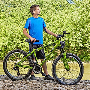 Huffy Hardtail Mountain Trail Bike 24 inch, 26 inch, 27.5 inch, 24 Inch Wheels/16.75 Inch Frame, Matte Acid Green