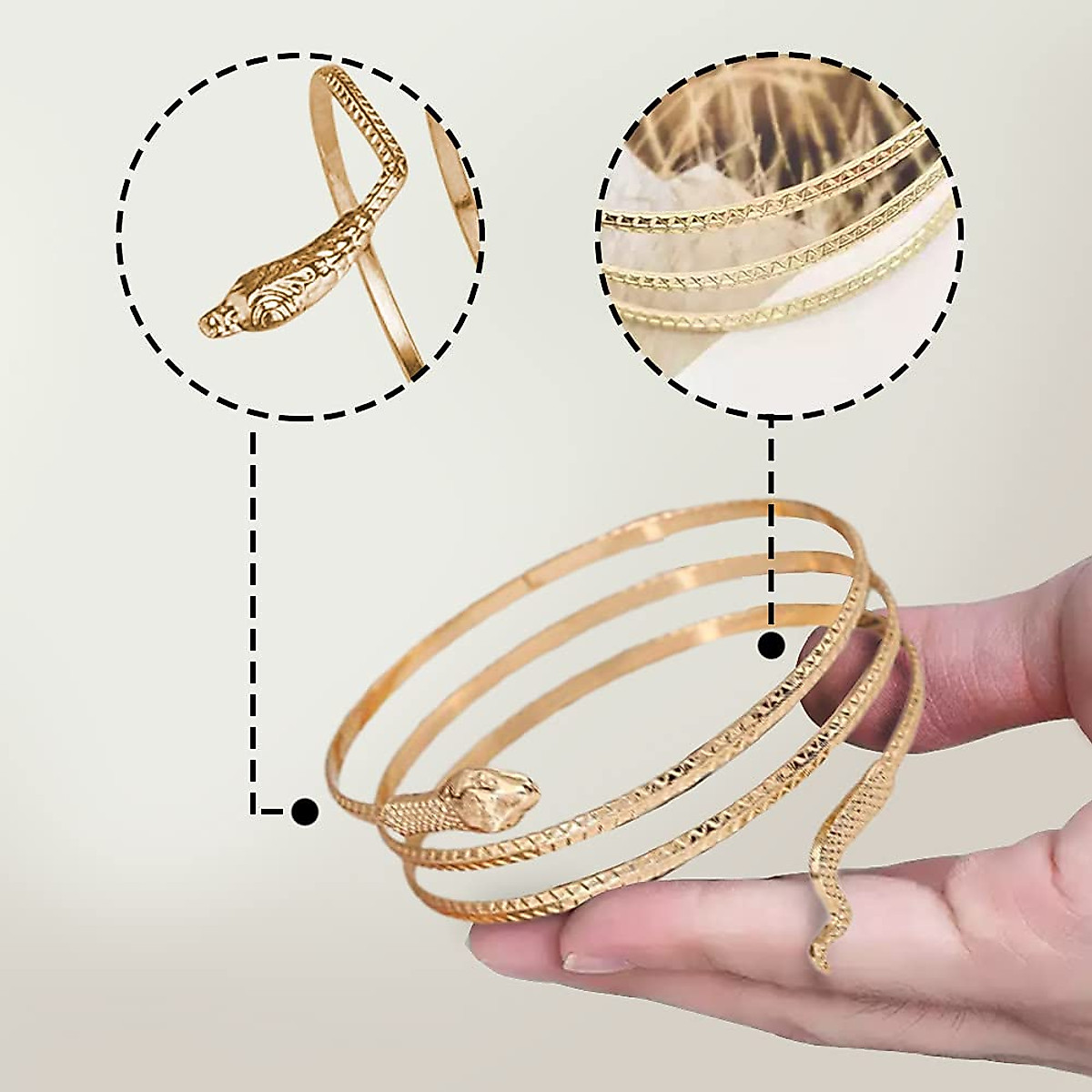 Hithop Gold Snake Bracelet Arm Cuff Jewelry Gold Arm Band Upper Arm Cuff Gold Arm Bands for women Arm Cuff Bangle for Women Gold Wrist Cuff Gold Evening Bracelet, One Size