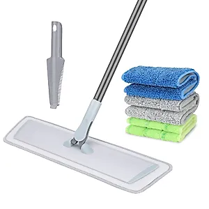 DEANIC 16" Wet Dust Mops Hardwood Floor with 3 Washable Pads Flat Mop Microfiber Mop for Floor Cleaning…