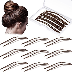 MTLEE 24 Pcs U Shaped Hair Pins, Ballet Bobby Pins U Pin Hair Styling Pins for Updo with Storage Box, Metal U Bun Hair Forks for Women Girls Thick Thin Long Curly Hair(Brown, 2.5 Inch)