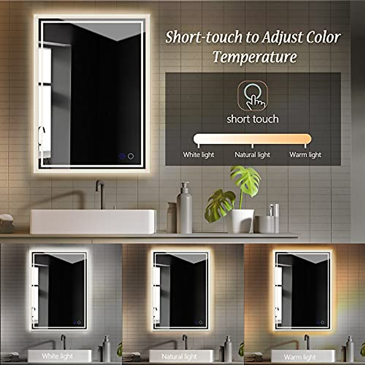 ZELIEVE 24 x 32 LED Backlit Mirror Bathroom Vanity with Lights,Anti-Fog,Dimmable,CRI90+,Touch Button,Water Proof,Horizontal/Vertical,Lighted Mirror Wall Mounted,LED Mirror for Bathroom,LED Mirrors