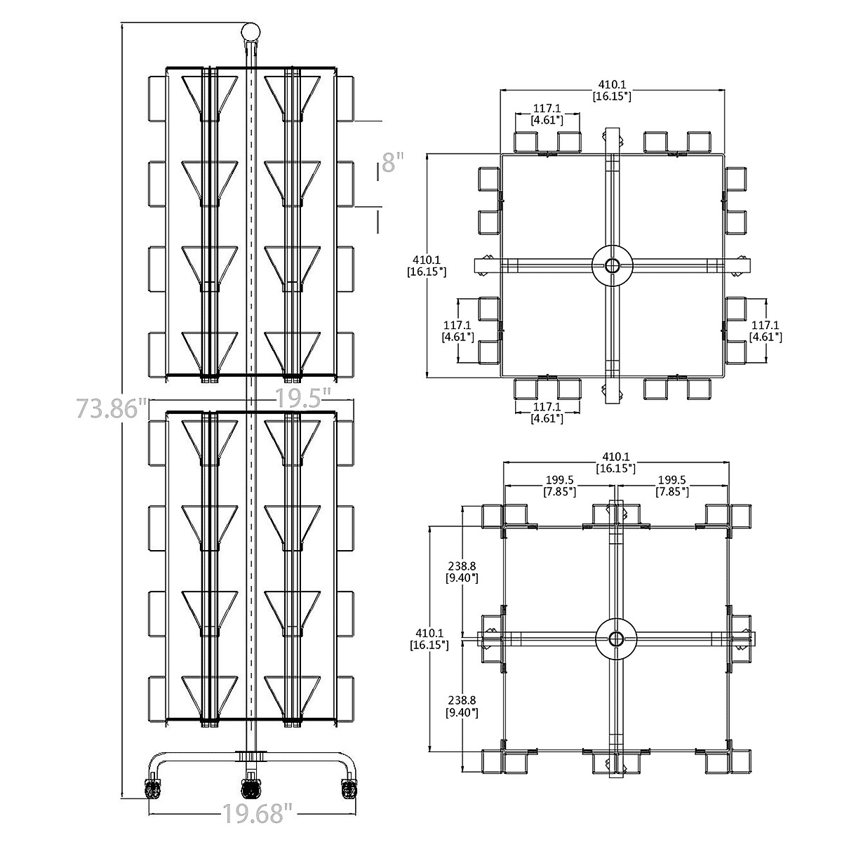 64 Adjustable Pockets Display Rack 5x7 7x5 up to 9.3" Wide X 8" Tall Cards, 1.27" deep Pockets, Double Tier Greeting Post Card Christmas Holiday Spinning Rack Stand Black 10139-BLK-NPF