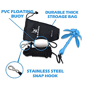 Arya Life Kayak & Paddle Board Anchor with 40ft Rope (7mm/0.275" thick). Premium 3.5 lbs Folding Anchor Kit for Paddle Boards, Canoes, Kayak and Small Boats. (Kayak Fishing Accessories) (SUP), Blue