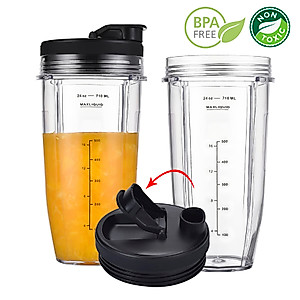 [Upgraded] Replacement 24oz Nutri Ninja Blender Cup with Sip & Seal Lid For BL450 BL454 BL456 BL480 BL482 BL640 BL642 BL682 BN751 BN801 Foodi SS101 SS351 SS401 Ninja Blender Auto IQ Blade, 2 Pack