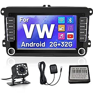 【2+32GB】 Android Car Stereo for VW Passat Golf Polo Jetta Radio, Hikity 7'' Touch Screen in Dash GPS Navigation Bluetooth Car Audio Receiver Support WiFi Mirror Link FM Radio SWC+ Backup Camera
