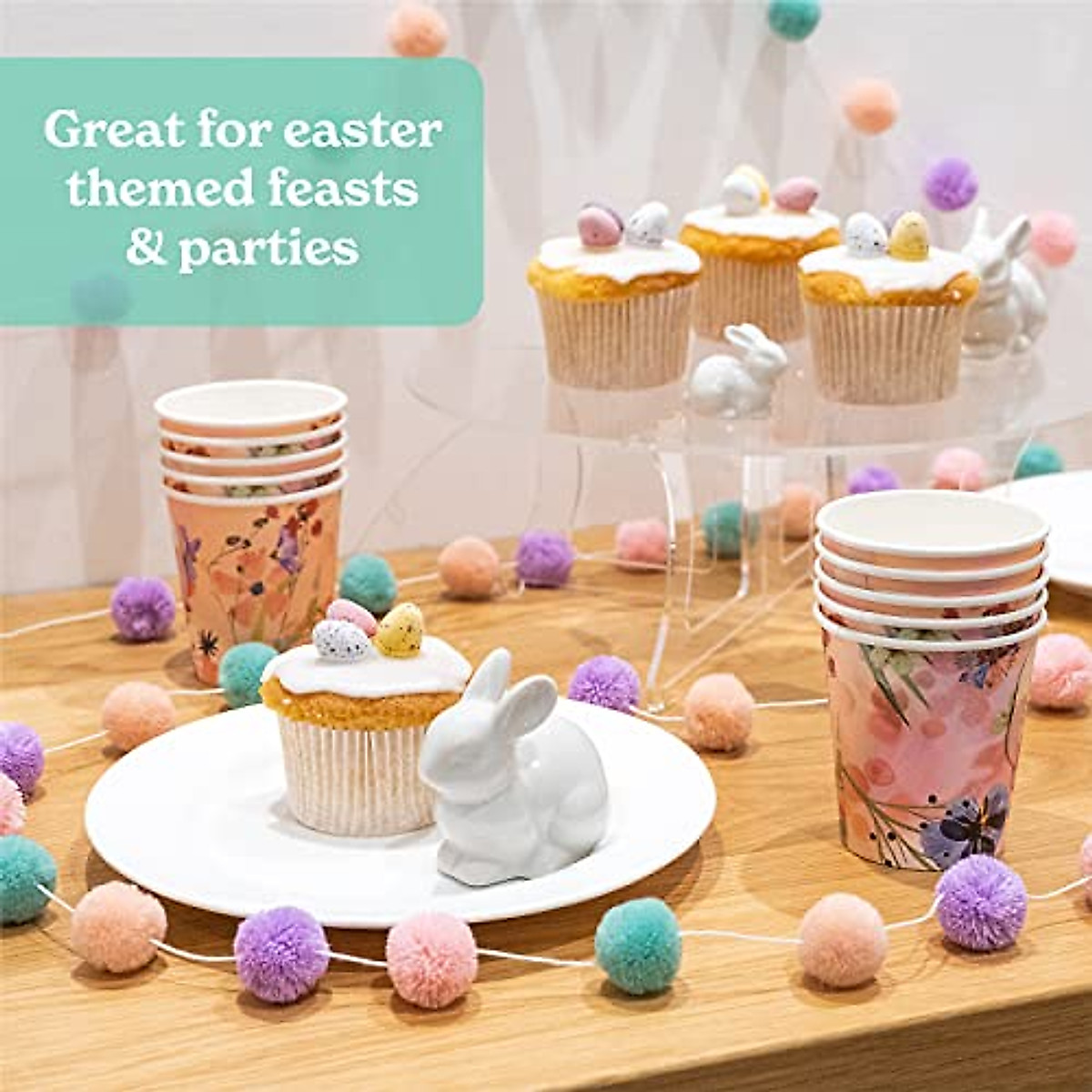 Easter Pom Pom Garlands (2 x 120 Inches - 40 Balls Each, 25mm Diameter) Colorful Pom Ball Decoration Strings with Pastel Rainbow Effect (4