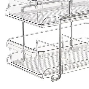 Frogued Desktop Rack 2 Tier Clear Organizer with Dividers, Multi-Purpose Slide-Out Storage Container for Bathroom and Kitchen Counter, Medicine Cabinet Storage Bins, Under Sink Closet Organization Cl