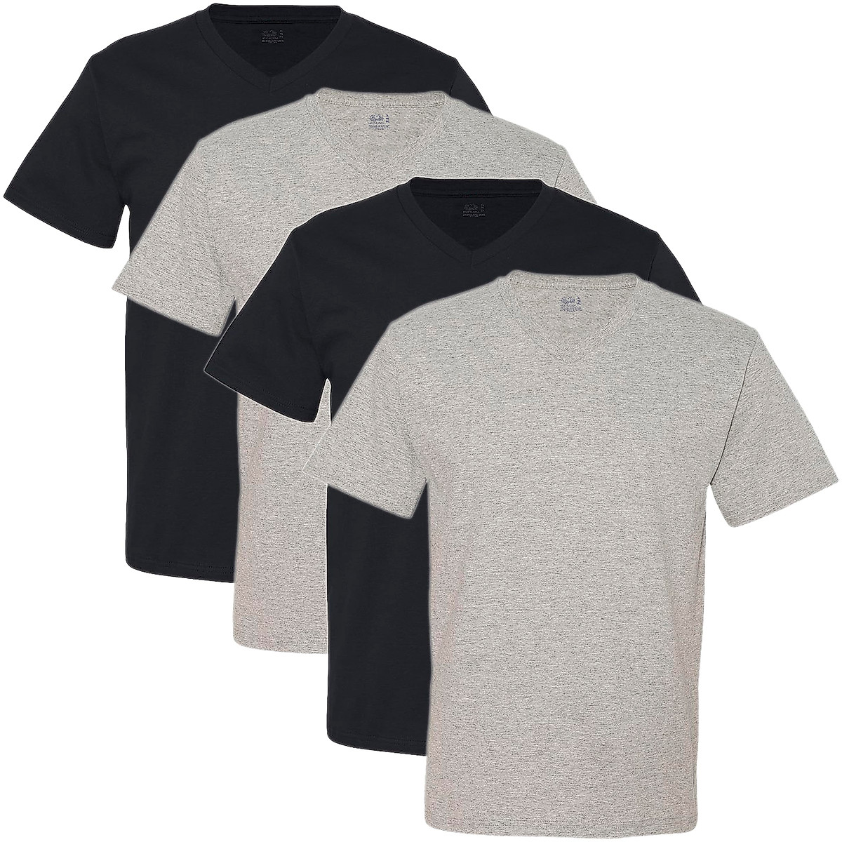 Fruit of the Loom Men's Extended Sizes V-Neck T-Shirt, Black/Gray, XX-Large(Pack of 4)