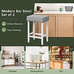 Giantex Bar Stools Set of 2, 24.5" Counter Height Backless Barstools with Nailhead Linen Foam Seat, Foot Rest, Max Load 330 Lbs Rubber Wood Bar Stools for Kitchen Island Pub