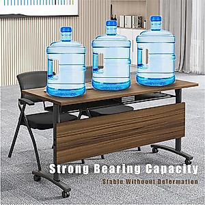 Folding Desk Portable Wood Table 3-Pack Training Room Stackable Conference Table Removable Computer Table Desk Saves Space for Conference Rooms, Media Centers (4)