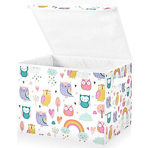 Moudou Owl Storage Bin with Lid, Large Collapsible Cube Storage Box for Closet, Office, Bedroom, Home Decor