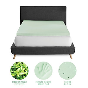 Closeout! Bodipedic Essentials 3 Inch Memory Foam Mattress Topper, Green Tea Infused Mattress Topper, Ventilated Design, CertiPUR-US Certified Foam, Green