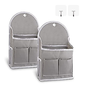 2 Pack Wall Hanging Storage Bag with Pockets, Locker Organizer Basket with Sticky Hook, Fabric Wall Organizer, Waterproof Hanging Bag for Closet Door Bedroom Bathroom Office Home Kitchen(Grey)