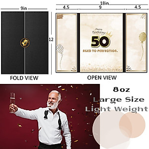 DOUBLESHOOT 50th Birthday Guest Book Alternative Black Gold Party Decorations for Men 12"x18" - 50 Years Sign in Poster Card Gift - Fifty Party Signature Book Keepsake - Table Centerpiece Decor