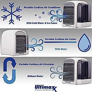 Ultimaxx CORDLESS, Portable Mini Air Conditioner 4-Pack. 3 Speeds (lasts up to 8 hours) - 2022 Personal Air Conditioner is Whisper-Quiet & Doubles as a humidifier for Bedroom, Desk, Camping & More
