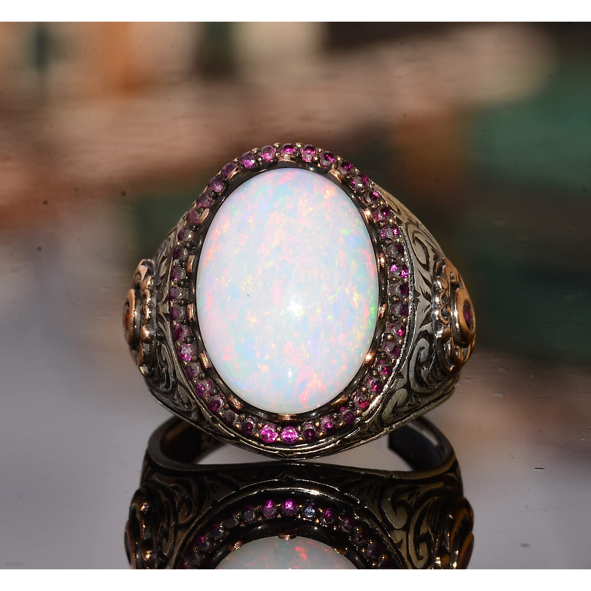 Genuine Natural Australia Opal Gemstone Ring, 7.55 Carat, King Ring, Sterling Silver Ring, Engagement Ring