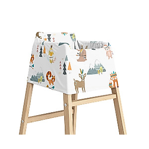 YayaTete Stretchy Multi Use Cover Woodland Animals Car Seat Canopy Nursing Breastfeeding Cover Up Shopping Grocery Cart High Chair Covering Baby Nursery Decor, White, Tan, Brown, One Size
