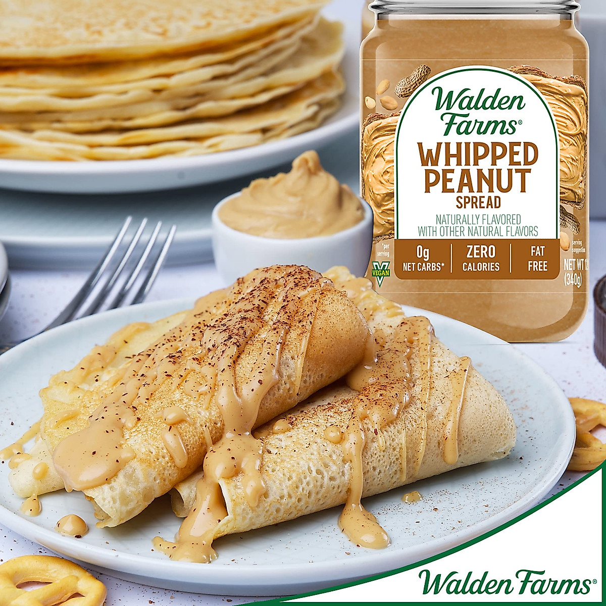 Walden Farms Whipped Peanut Spread 12 oz Jar, Rich and Creamy, 0g Net Carbs, Kosher Certified,Perfect for Spreading, Dipping, Dunking or Snacking, Bread, Toast, Crackers, Dessert and Many More