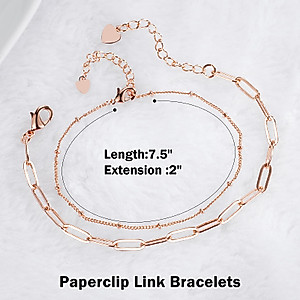 14K Rose Gold Plated Dainty Bracelet Layered Fashion Paperclip Link Bracelets for Women Girls Men(Rose Gold)