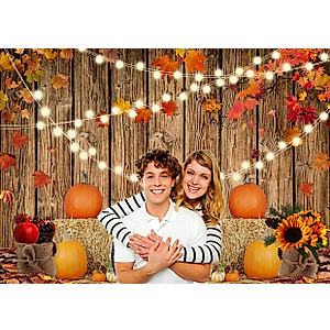 LYWYGG 7x5FT Fall Thanksgiving Photo Backdrop Autumn Retro Board Backdrops Wooden Fence Haystack Pumpkin Photo Background Thanksgiving Party Decorations Studio Photography Props CP-367 Yellow