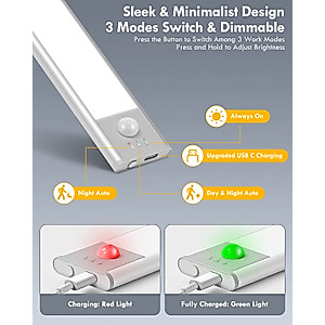 BLS LED Closet Lights, 52LED Motion Sensor Light Indoor, Under Cabinet Lights Rechargeable USB-C Under Cabinet Lighting, 1800mah Battery Operated Lights Wireless Magnetic Light for Kitchen Night Stair